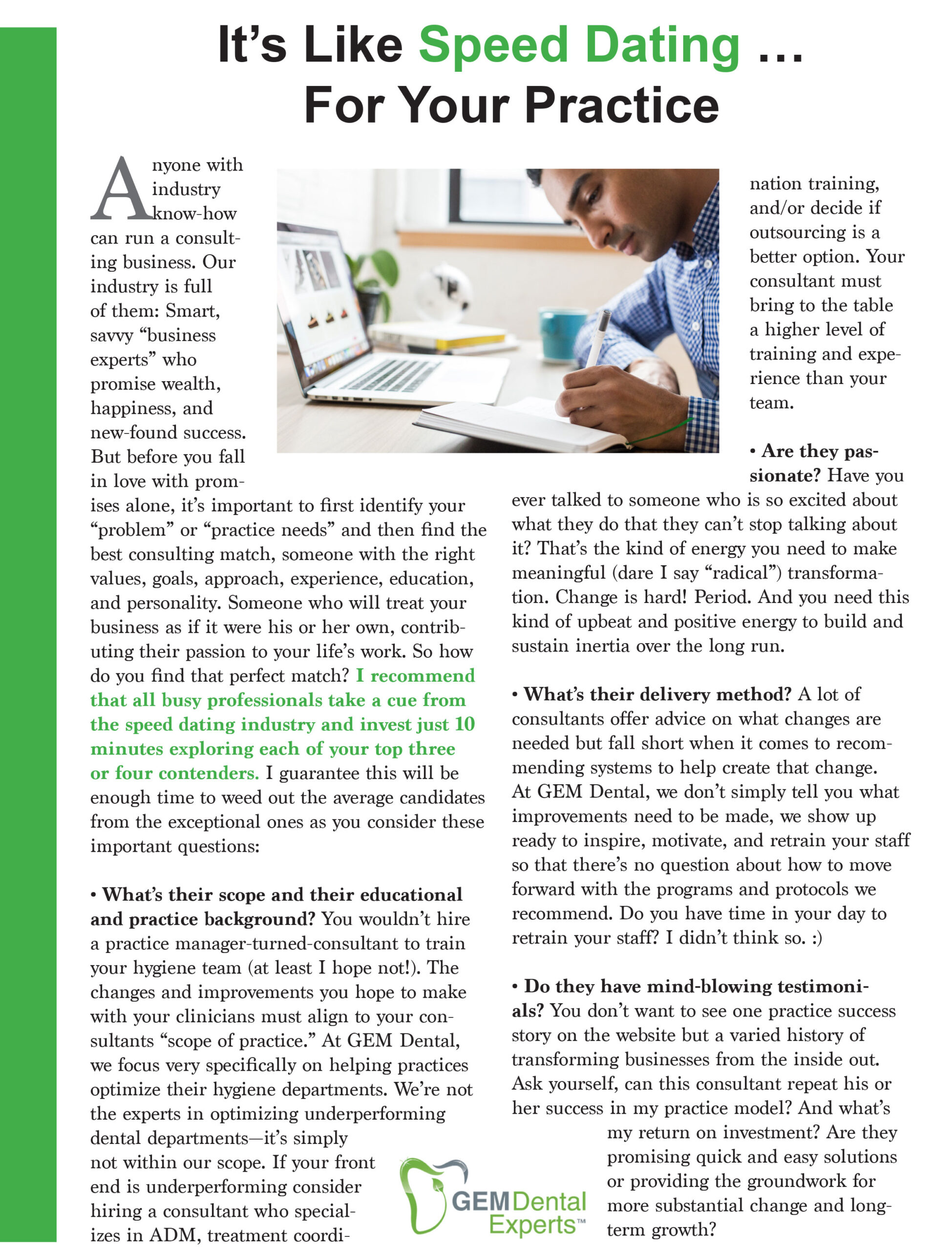 It's Like Speed Dating... For Your Practice - gemdentalexperts.com